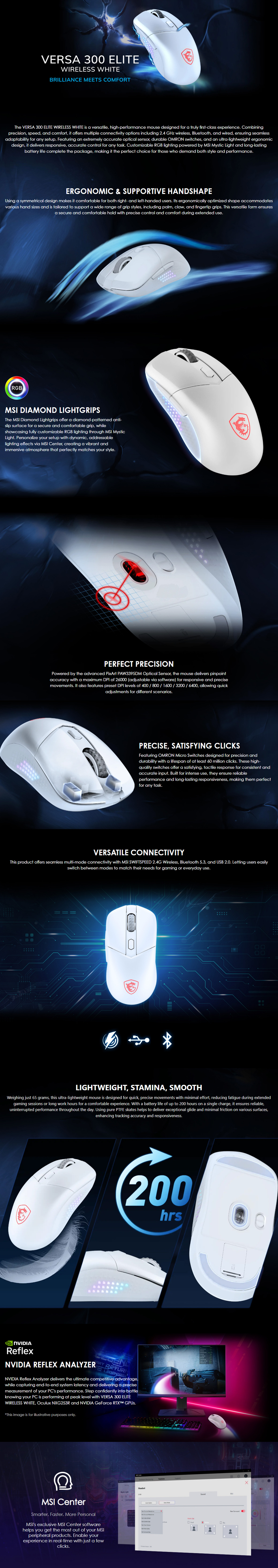 MSI VERSA 300 Elite RGB White Wireless Gaming Mouse | Scorptec Computers