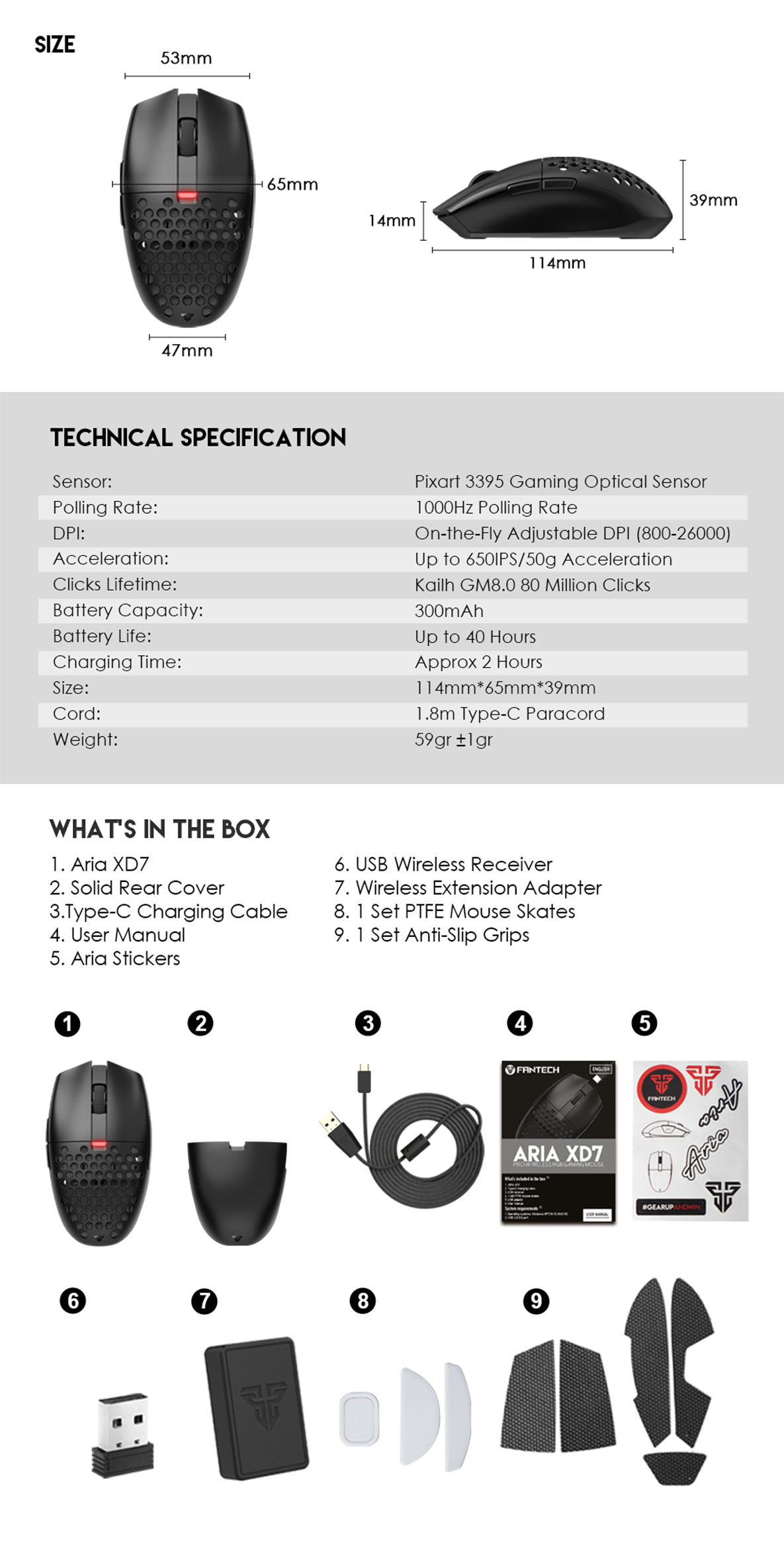 Fantech Aria XD7 Wireless Gaming Mouse, Black | Scorptec Computers