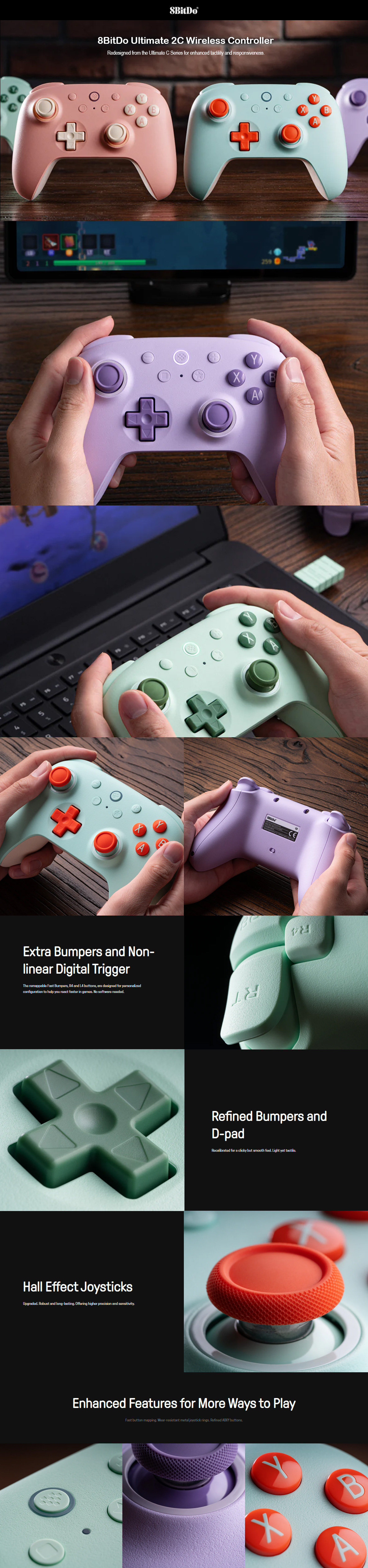 8BitDo Ultimate 2C Wireless Controller, Peach | Scorptec Computers