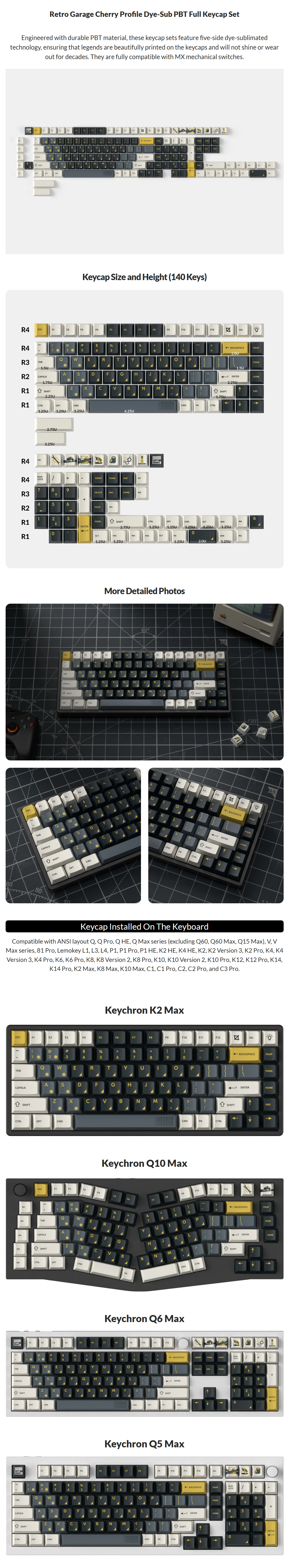Keychron Retro Garage Cherry Profile Dye-Sub PBT Full Set Keycaps ...