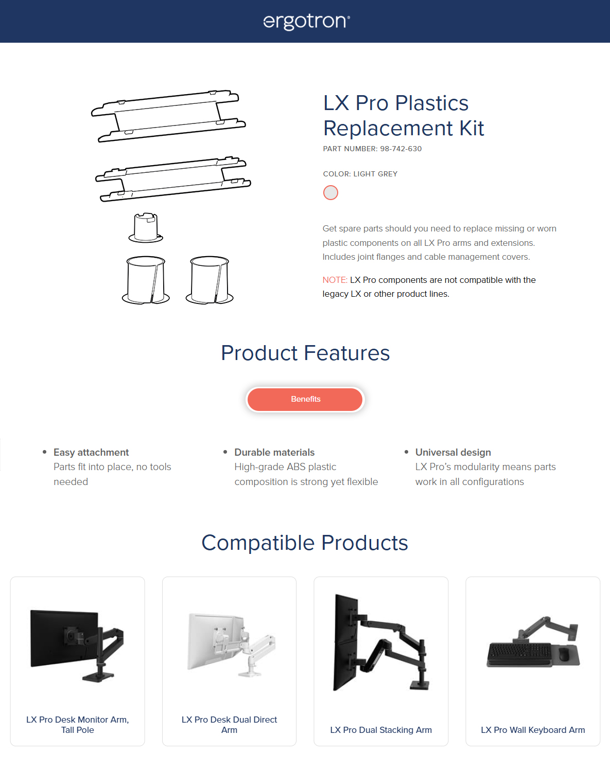 Ergotron LX Pro Universal Plastics Replacement Kit | Scorptec Computers