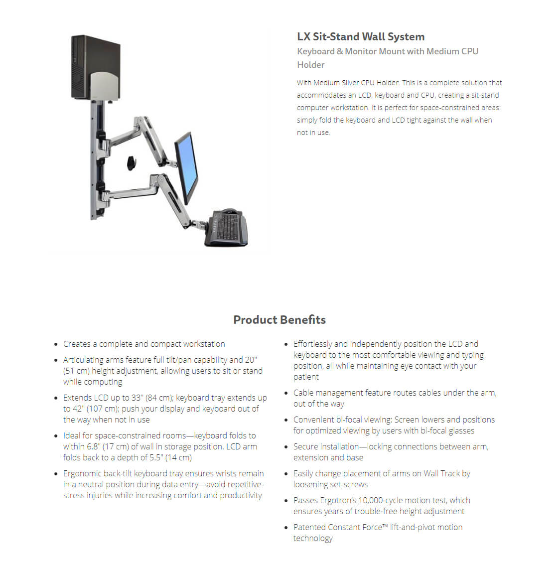 Buy Ergotron LX Sit-Stand Wall System, Polish Aluminum, Medium CPU ...