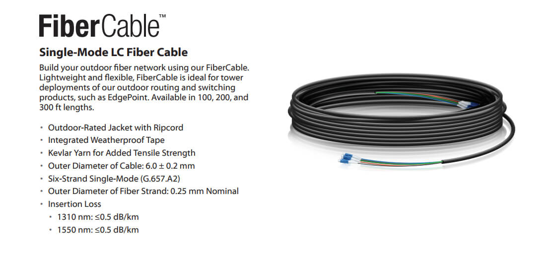 Ubiquiti 90m Single-Mode Lightweight Fiber Cable, Outdoor-Rated ...