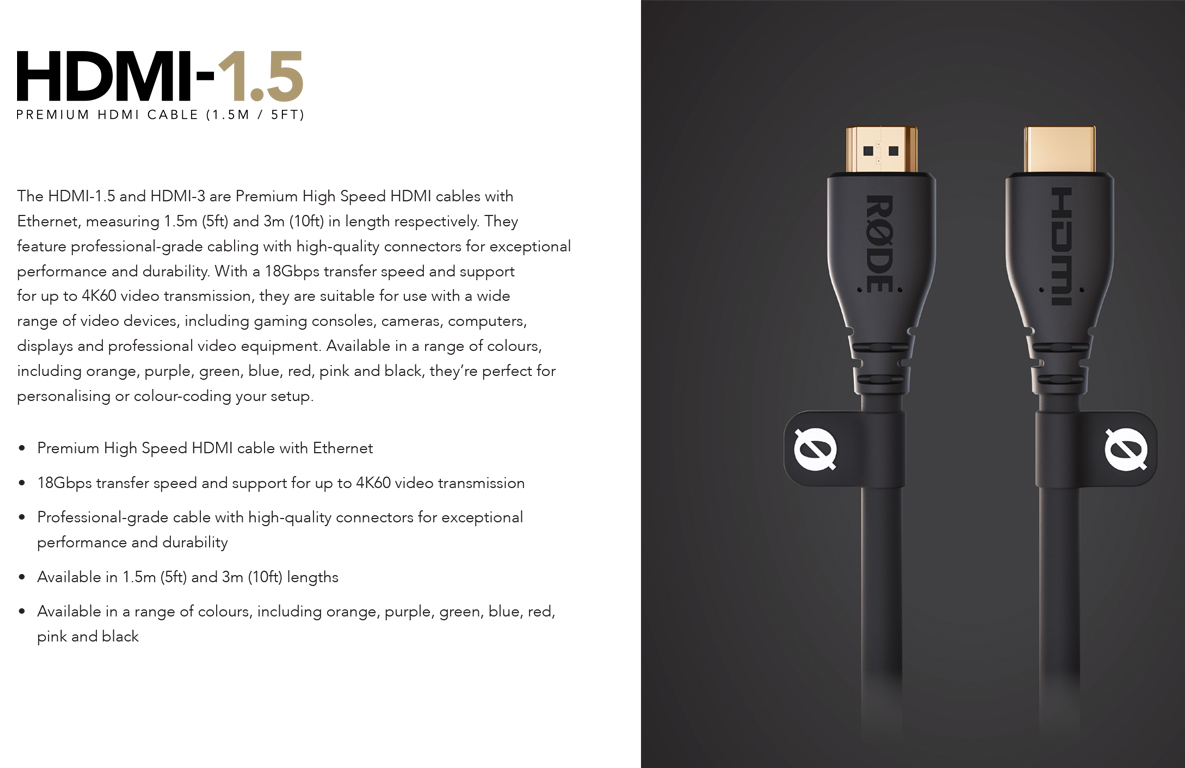 RODE 1.5m High Speed HDMI 2.0 Cable, Pink | Scorptec Computers