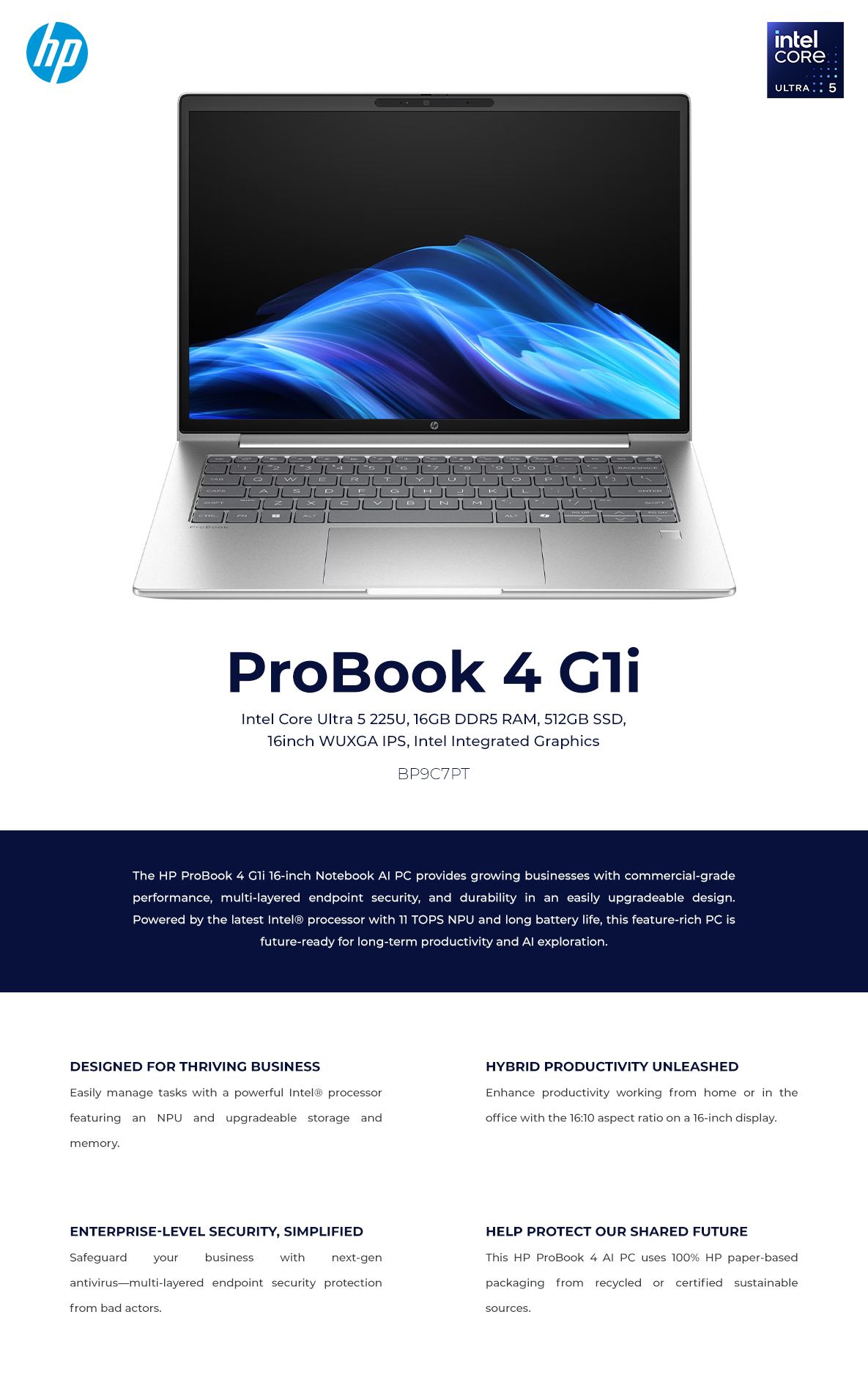 HP ProBook 4 G1i 16inch Ultra 5 16GB RAM 512GB SSD Pike Silver Laptop ...