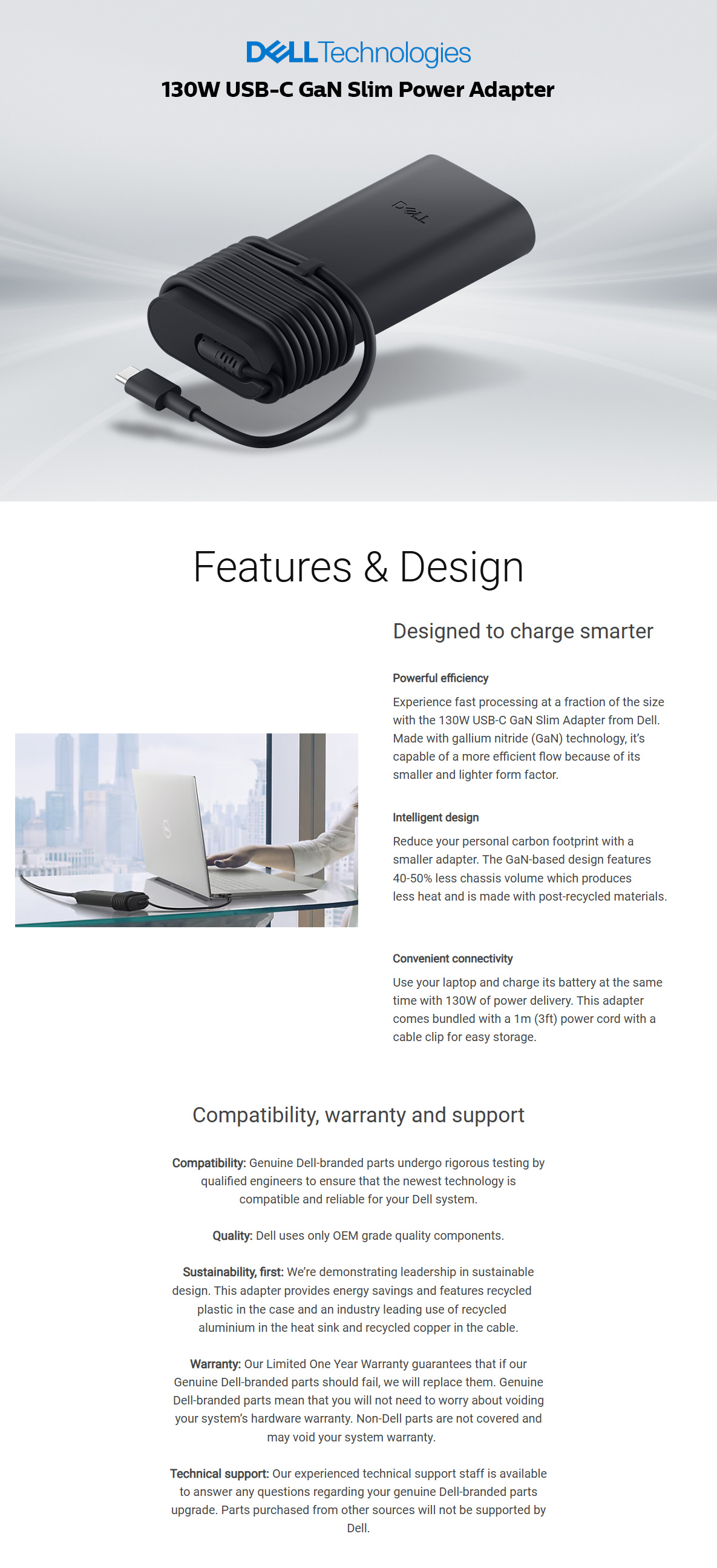 Dell 130W USB-C GaN Slim Power Adapter | Scorptec Computers