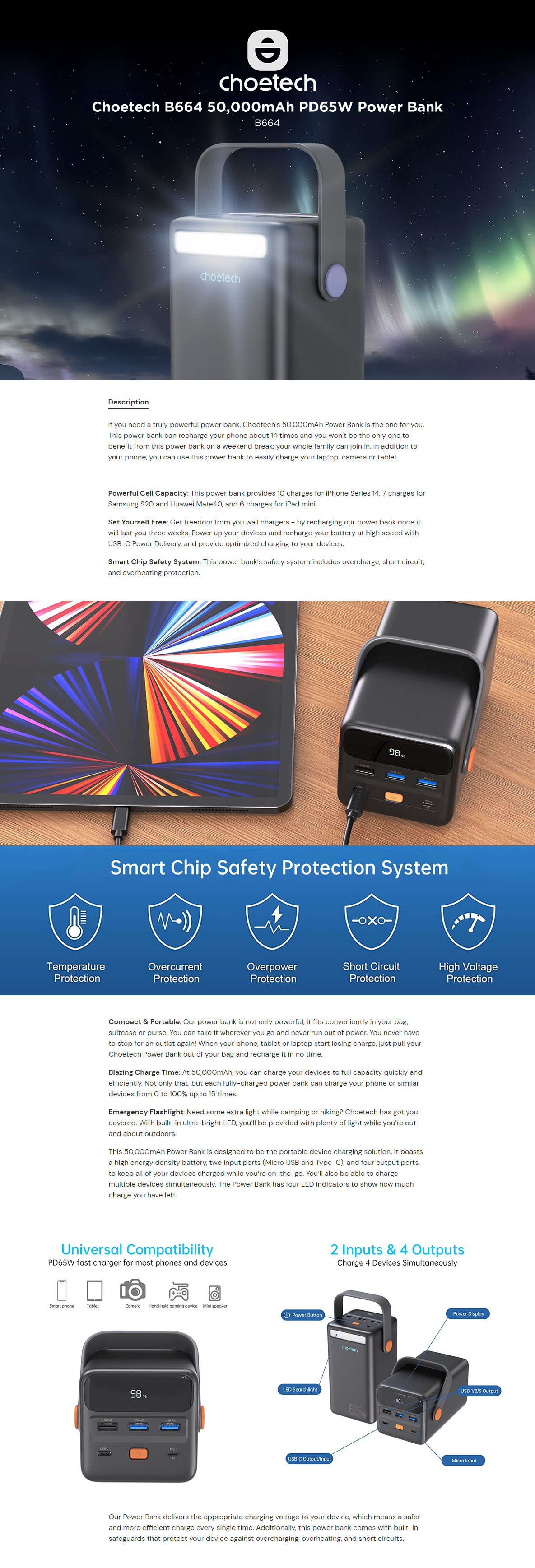 Choetech B664 50,000mAh PD 65W Power Bank | Scorptec Computers