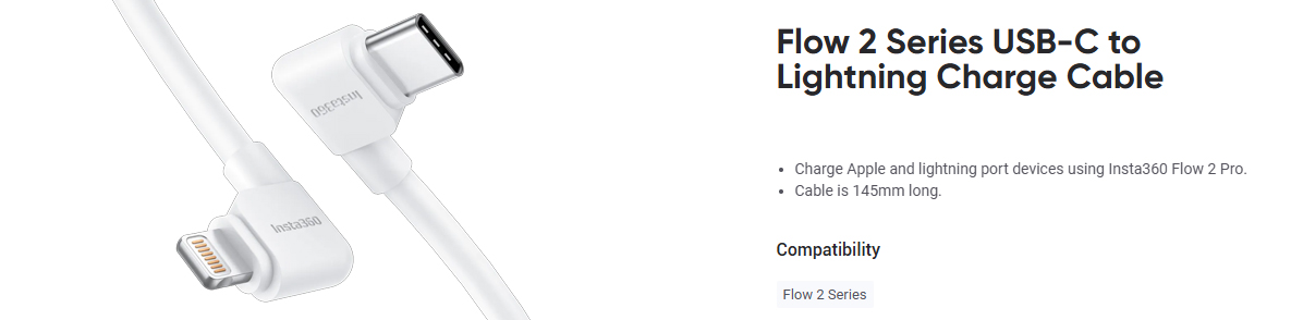 Insta360 Flow 2 Pro USB-C to Lightning Charging Cable | Scorptec Computers