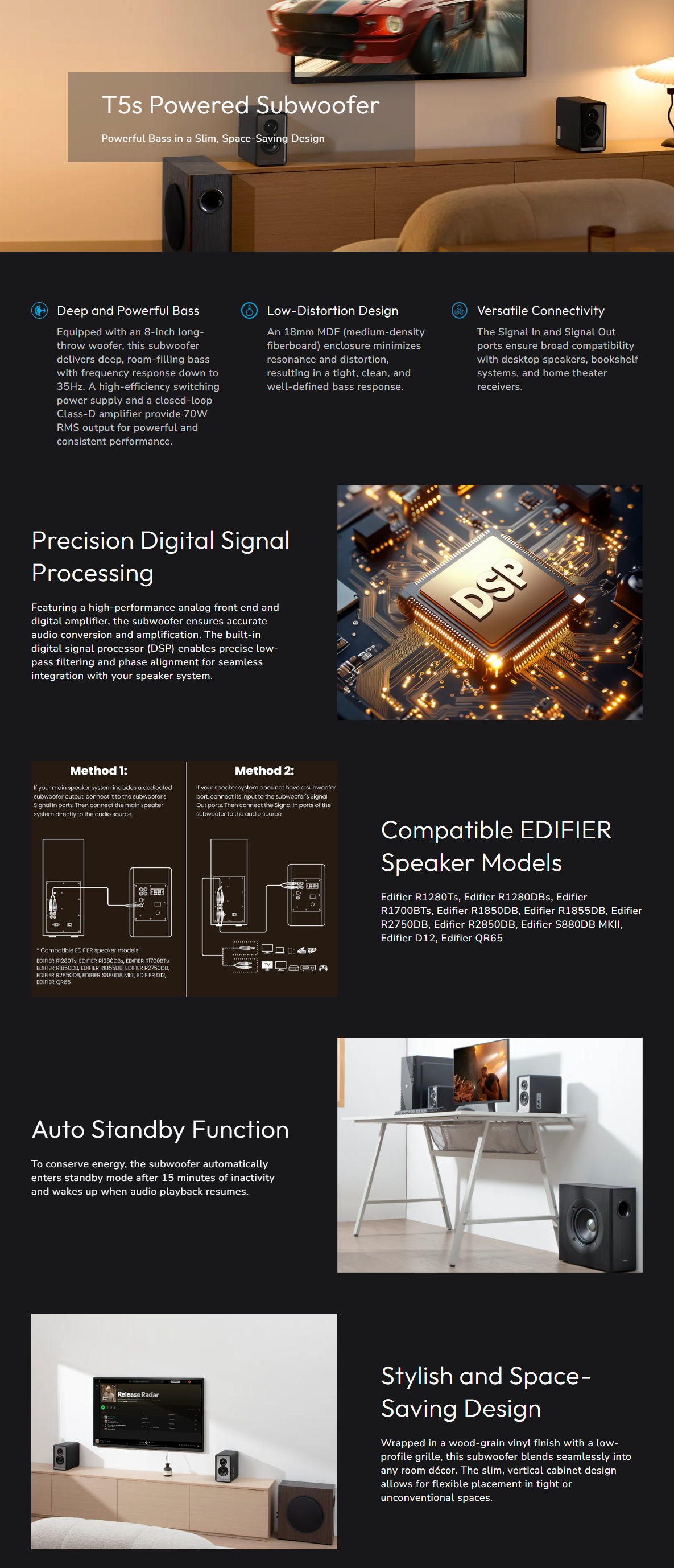 Edifier T5s Powered Subwoofer, Brown | Scorptec Computers