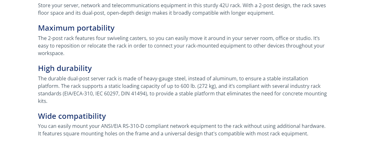 StarTech 2 Post 42U Open Frame Server Rack | Scorptec Computers