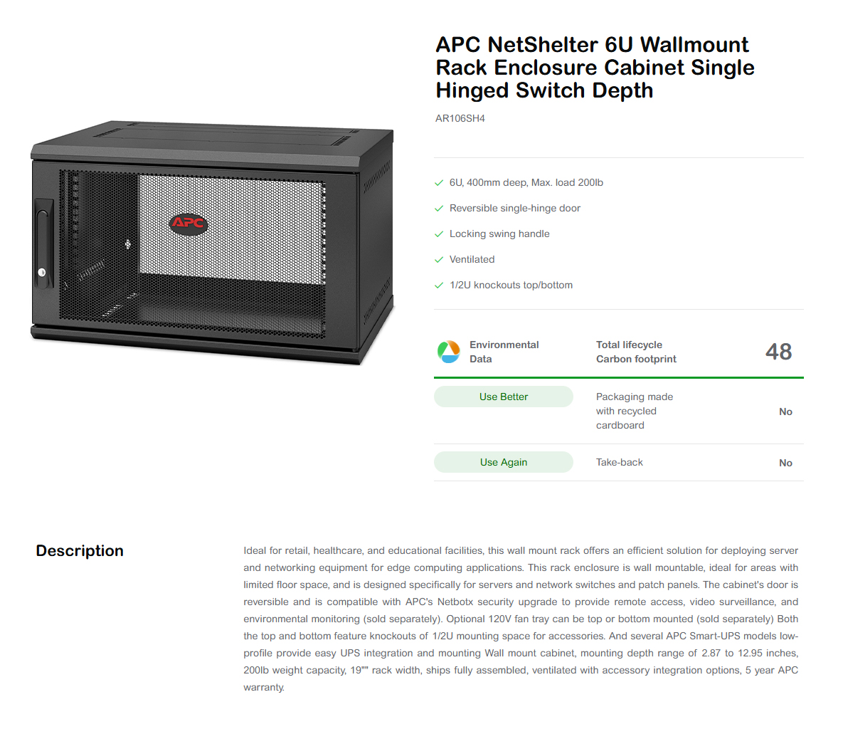 APC NetShelter AR106SH4 6U Wallmount Rack Enclosure Cabinet | Scorptec ...