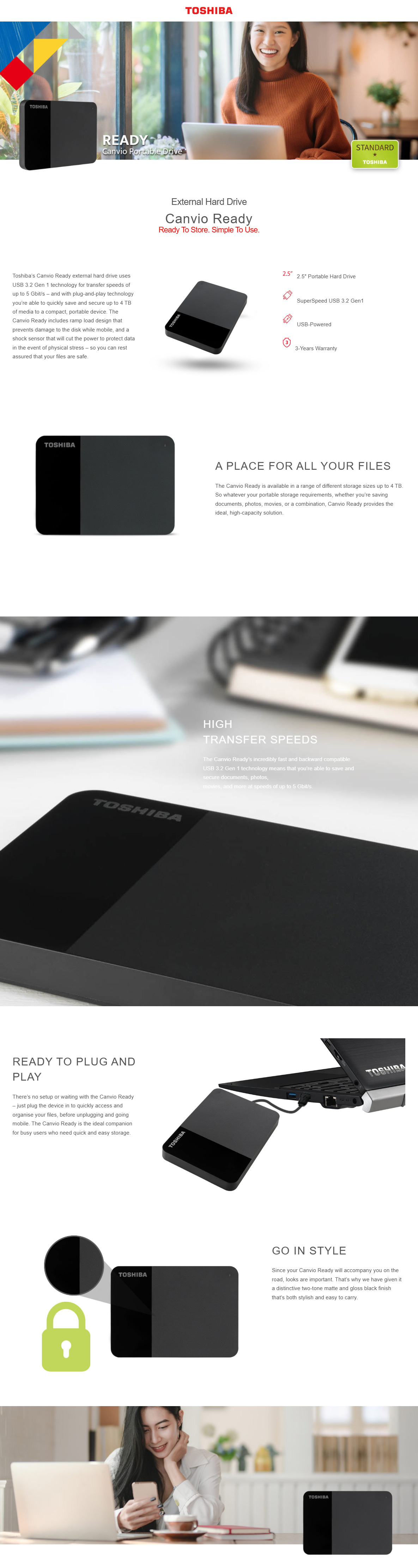 Toshiba Canvio Ready 1TB Portable External Hard Drive | Scorptec Computers