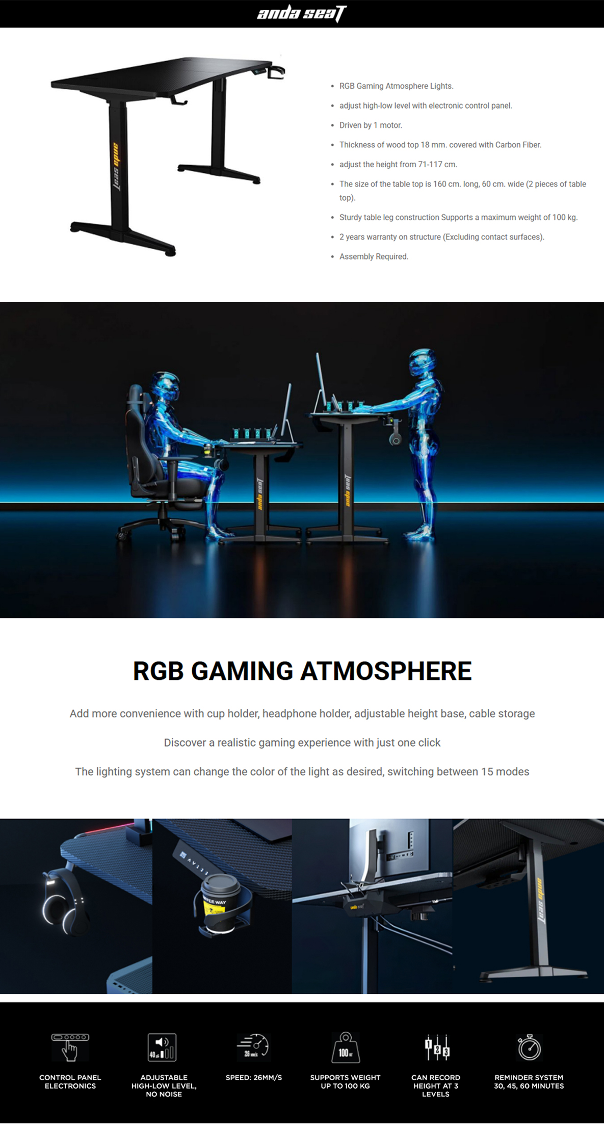 Anda Seat Terminator Electric Gaming Desk | Scorptec Computers