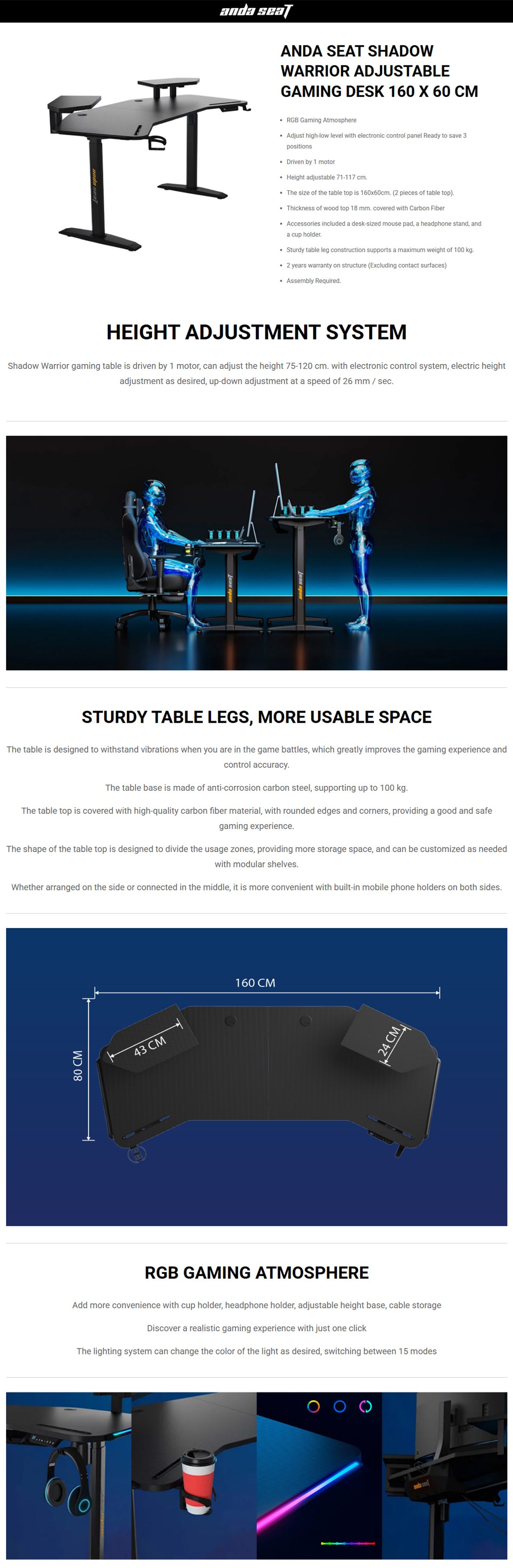 Anda Seat Shadow Warrior Electric Gaming Desk | Scorptec Computers