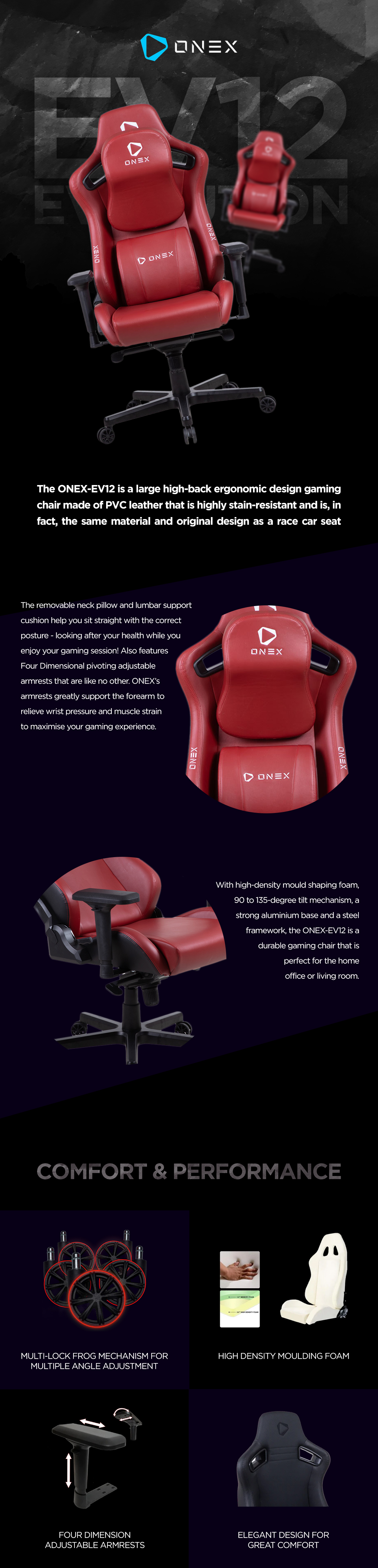 Onex EV12 Gaming Chair, Limited Red | Scorptec Computers | Scorptec ...