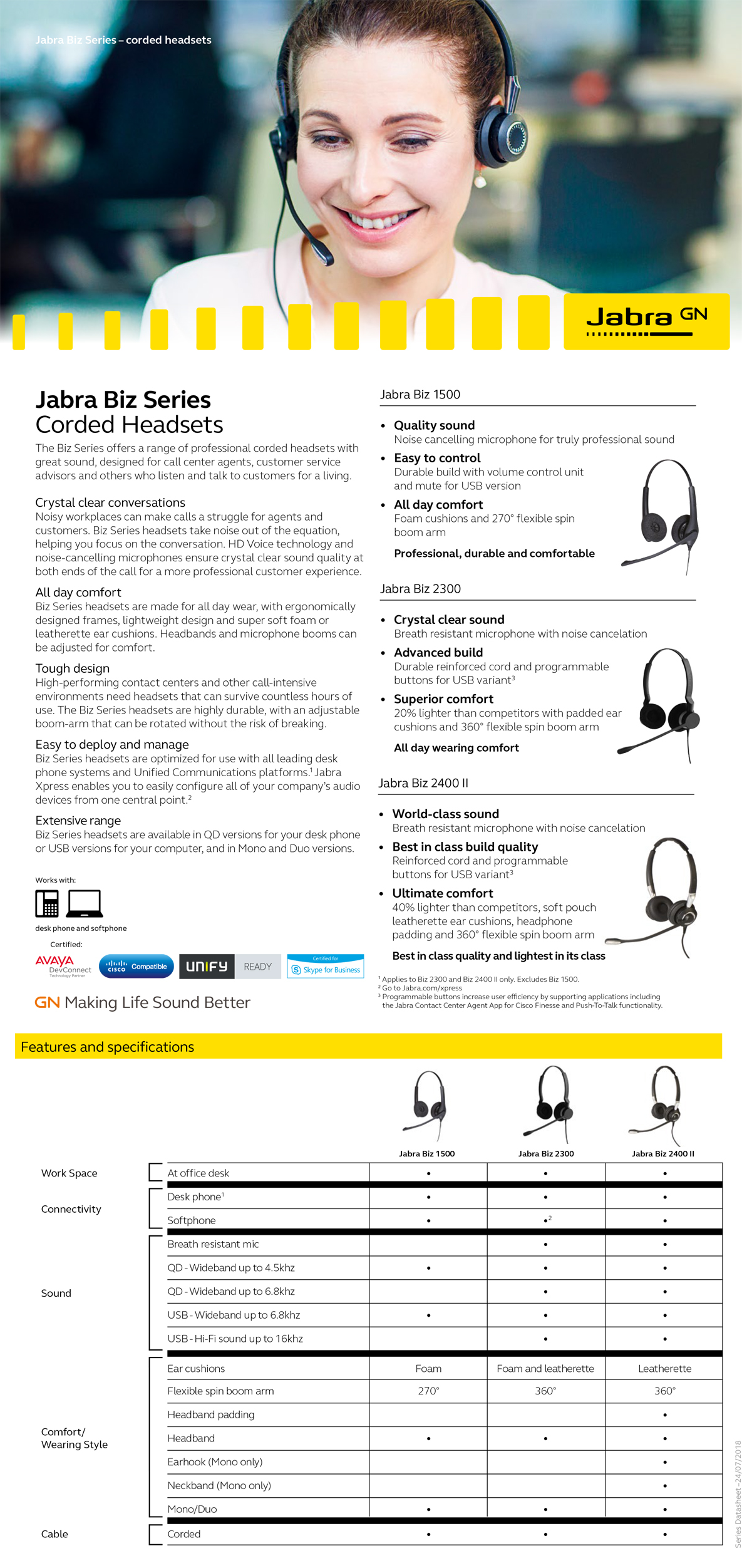 Jabra Biz 2400 II BT MS USB Mono Headset | Scorptec Computers