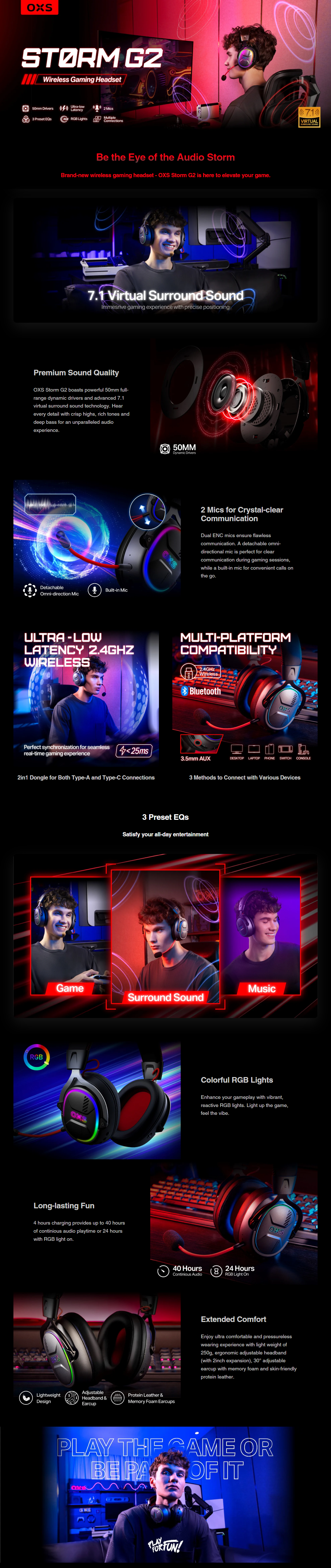 OXS Storm G2 RGB Wireless Gaming Headset | Scorptec Computers