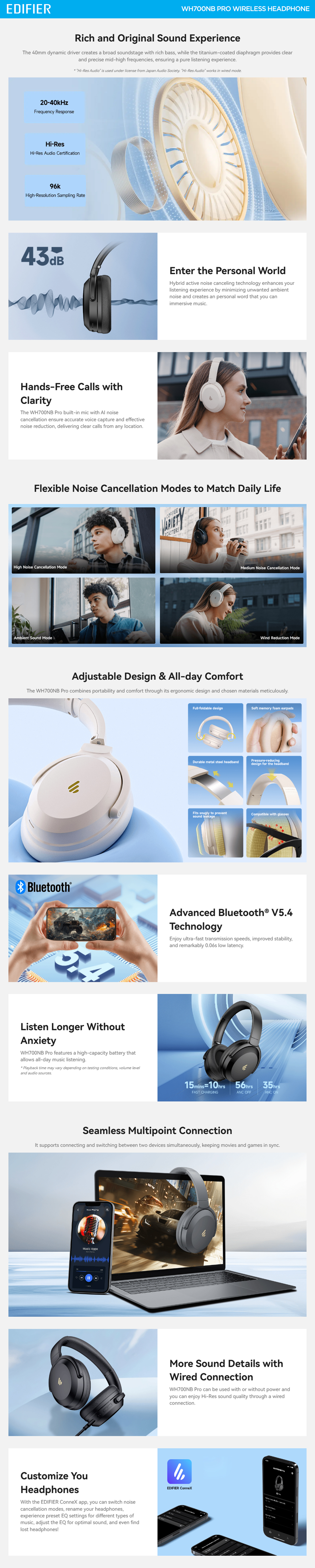 Edifier WH700NB Pro Wireless Headphone, Ivory | Scorptec Computers