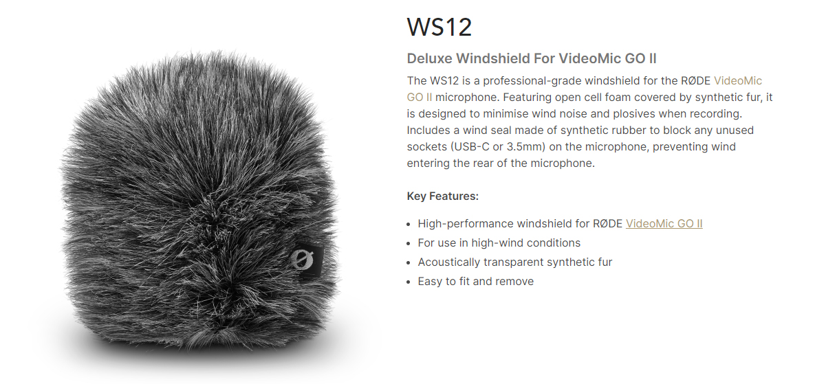 RODE WS12 Deluxe Windshield For VideoMic GO II | Scorptec Computers