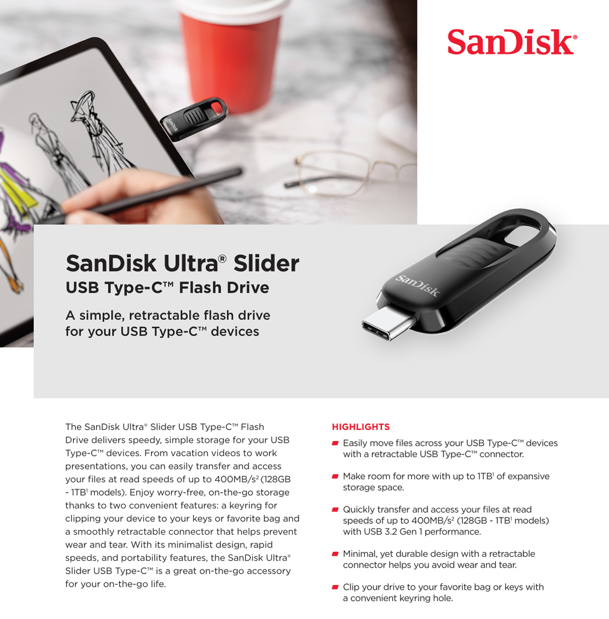 SanDisk Ultra Slider 64GB USB Type-C Flash Drive | Scorptec Computers