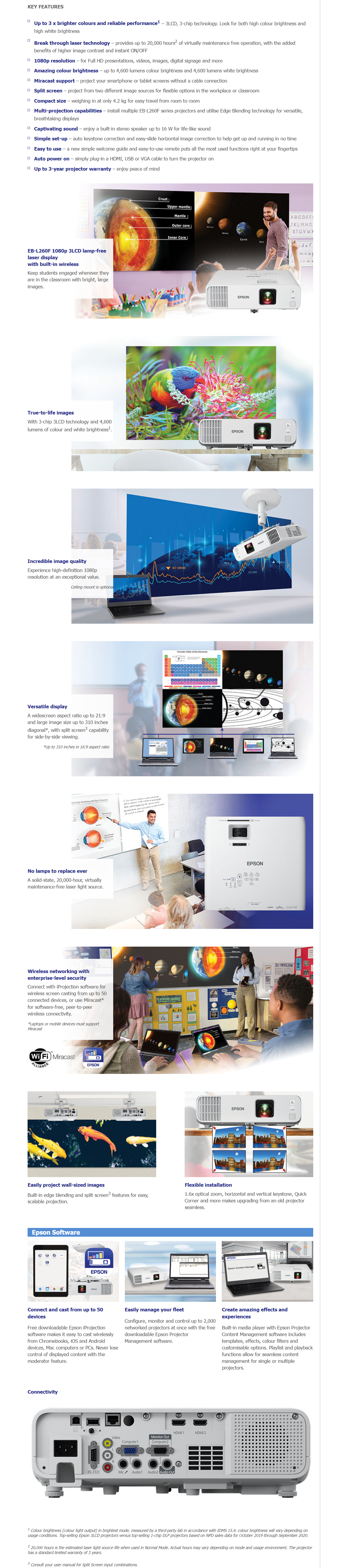 Epson EB-L260F Wireless 3LCD Laser Projector | Scorptec Computers