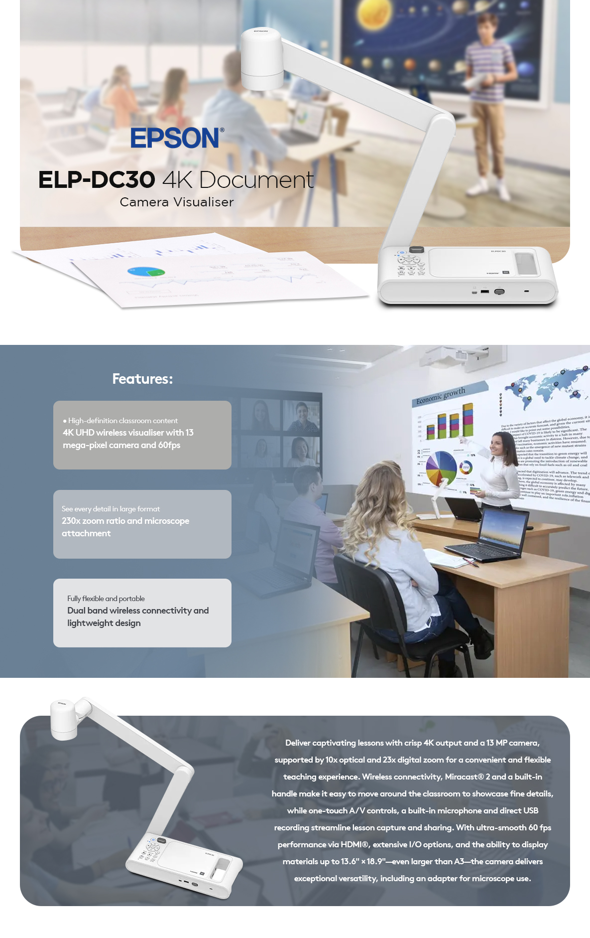 Epson ELP-DC30 4K Document Camera Visualiser | Scorptec Computers