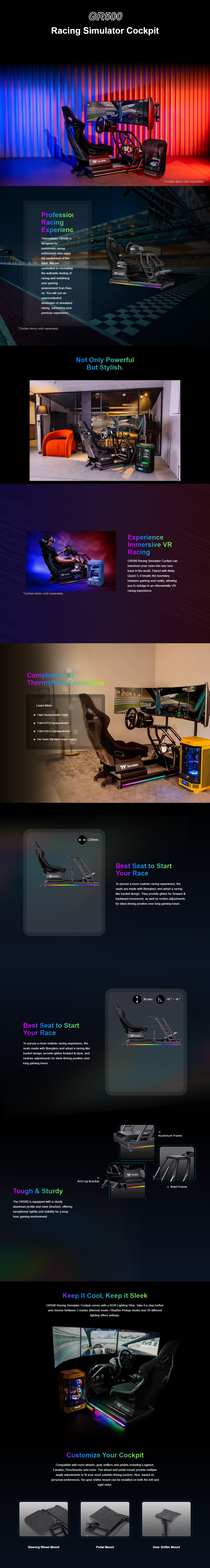 TT GR500 RGB Racing Simulator Cockpit & Triple Racing Monitor Stand ...